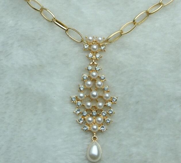 Rhinestone Bridal Hair Chain Pearl Forehead Headpi... – Grandado