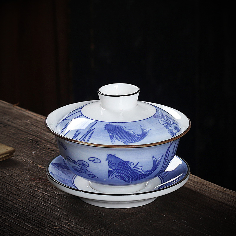Tradition Handmade Blue and White Porcelain Gaiwan... – Grandado