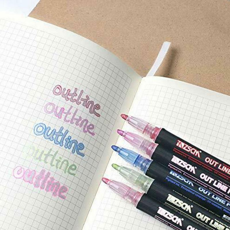 12 Double Line Outline Color Art Pen Sets Marker P... – Grandado