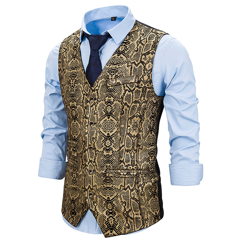 Snake Skin Print Bronzing Vest Men Nightclub Prom ... – Grandado