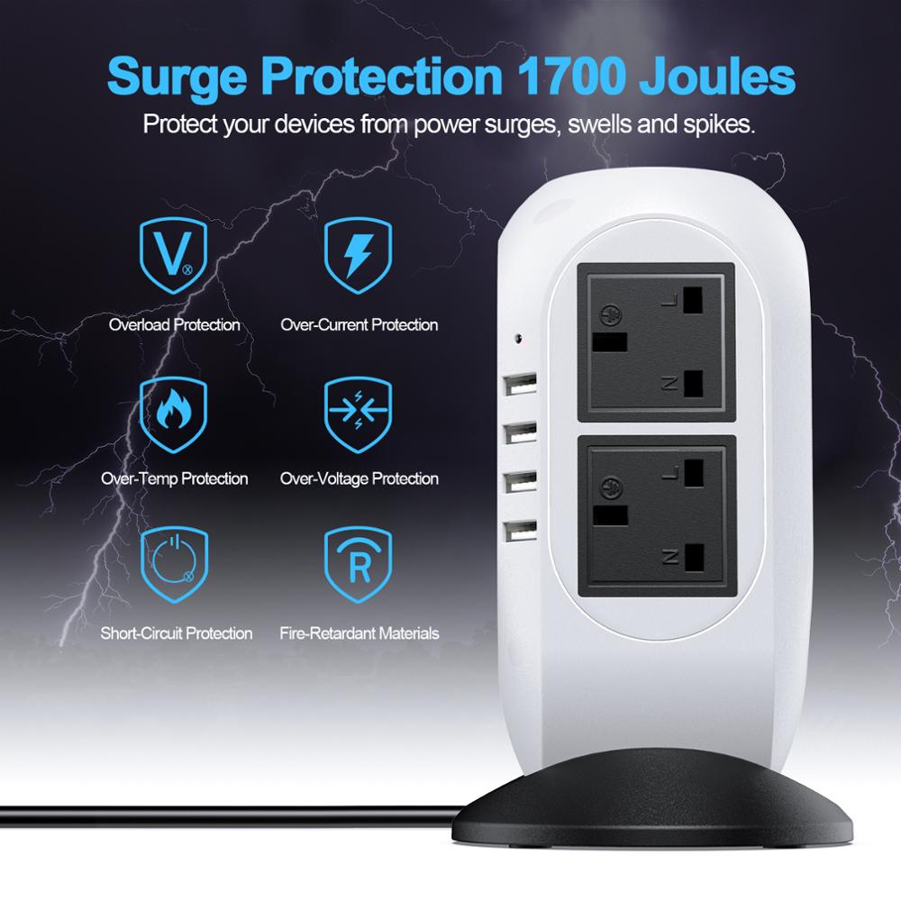 Power Strip Tower 4 USB Ports 8 Way Outlets Chargi... – Grandado