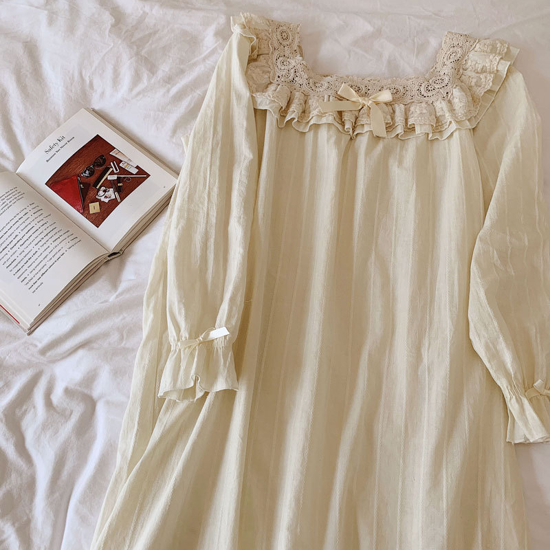 Vintage Cotton Long Nightgown Women Spring Autumn ... – Grandado