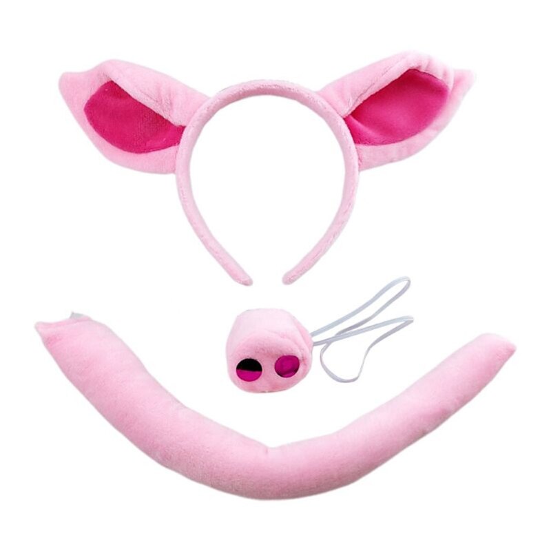 Super Soft Pig Ear Headband Nose Tail Halloween An... – Grandado