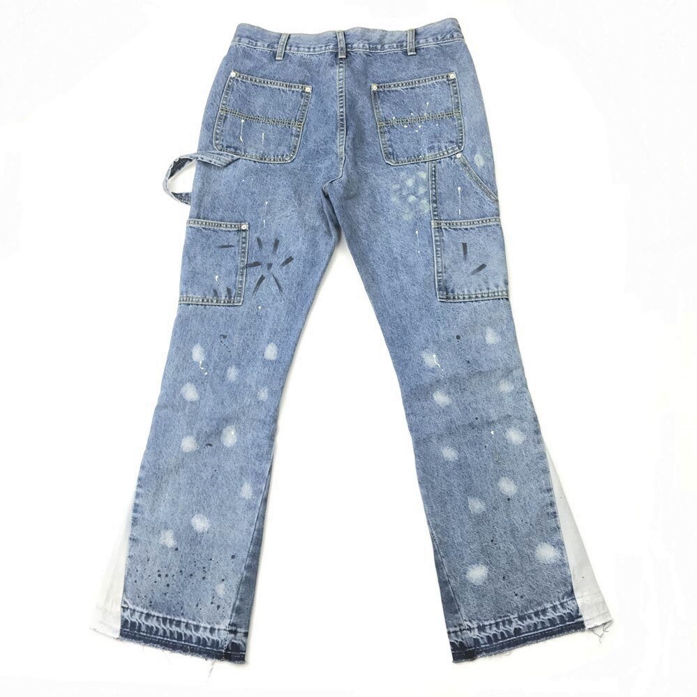 Blue Multicolor Paint Splatter Flared Jeans Men De... – Grandado