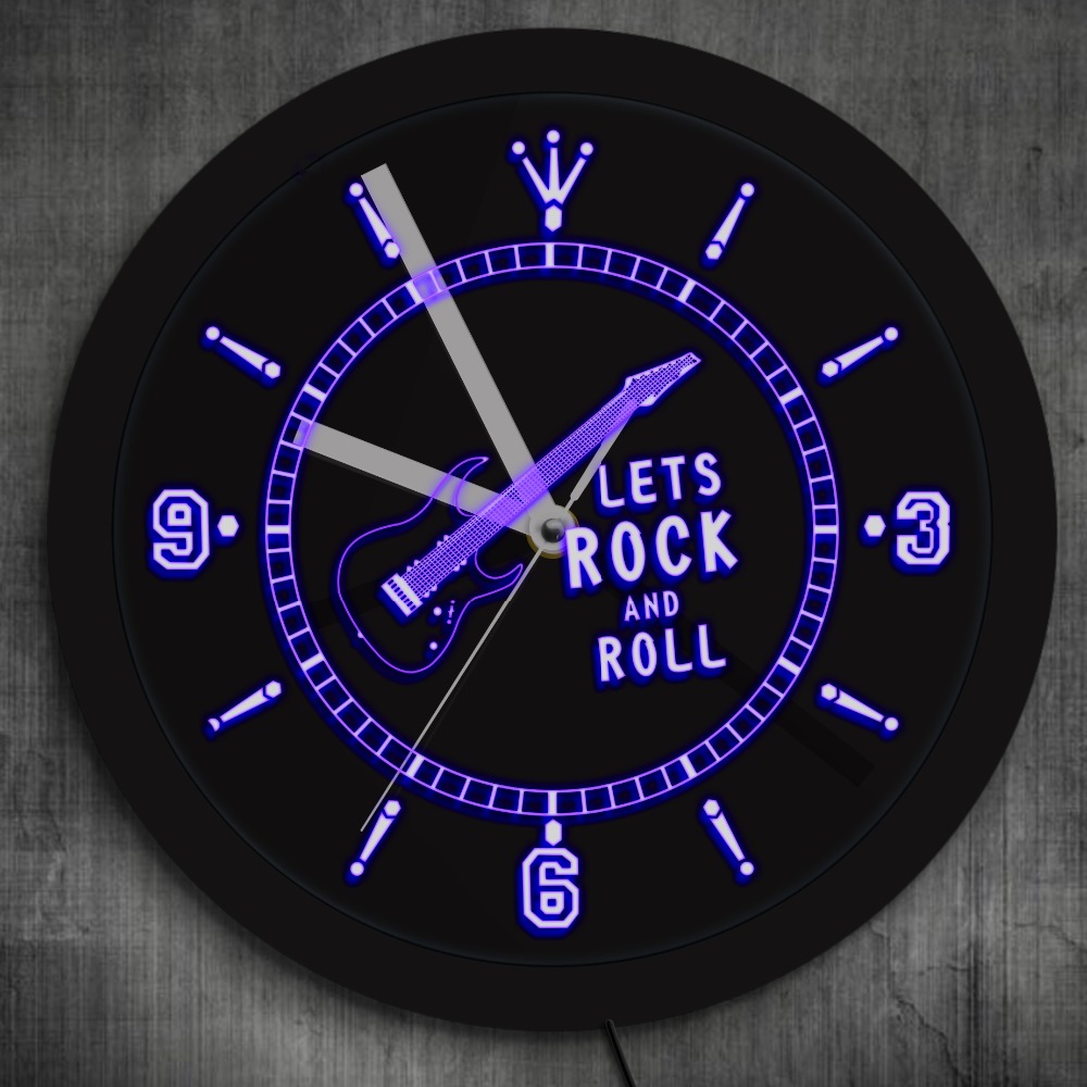 1Piece LETS ROCK N ROLL Neon Wall Clock Music Inst... – Grandado