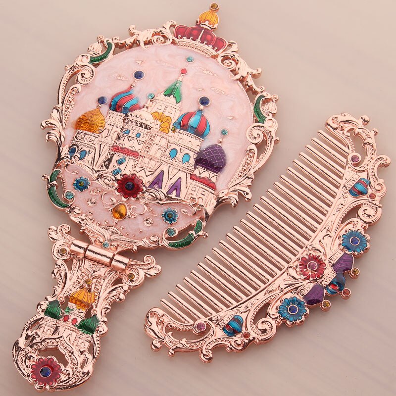 Russian handle small mirror with comb set retro po... – Vicedeal