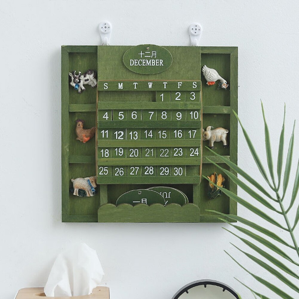 Rustic Bilingual Calendar Wooden Manual Perpetual ... – Vicedeal
