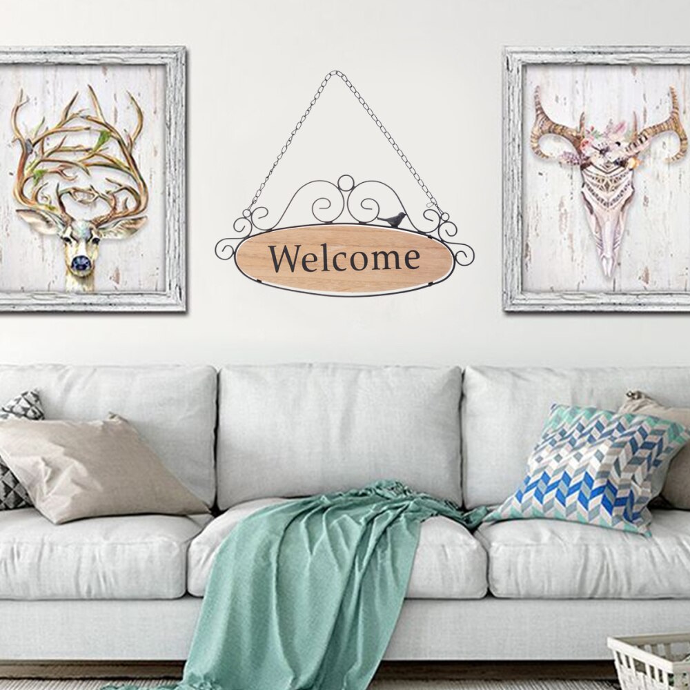 Wooden Welcome Shingle Hanging Doorplate Iron Art ... – Grandado