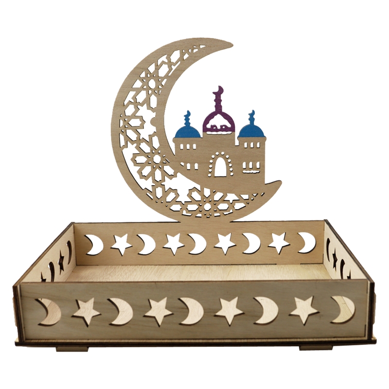 Eid Mubarak Decor Wooden Serving Tray Moon Star De... – Vicedeal