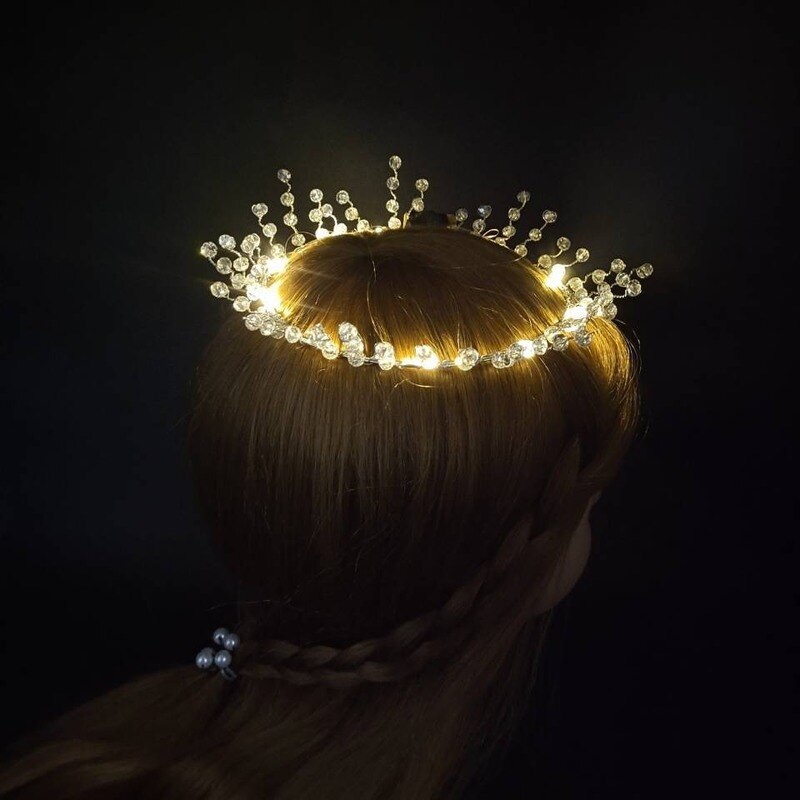 LED Glowing Golden Queen Crown Tiara Wreath Headba... – Grandado