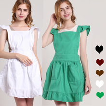 Womens Meisjes Ruches Overzicht Retro Witte Schort... – Vicedeal