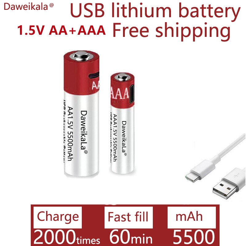 AA + AAA large capacity 5500mah rechargeable lithi... – Grandado