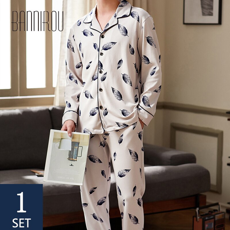 BANNIROU printing Male Pajamas Set Spring Sleepwea... – Grandado