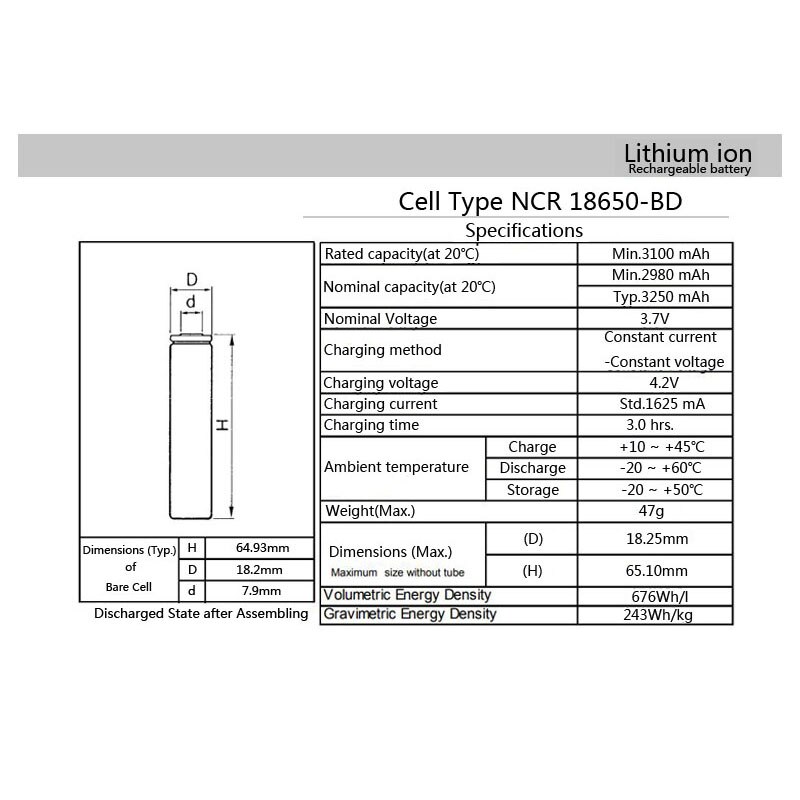 18650 batteri ncr 18650bd 3.7v 3200 mah oppladbart... – Vicedeal