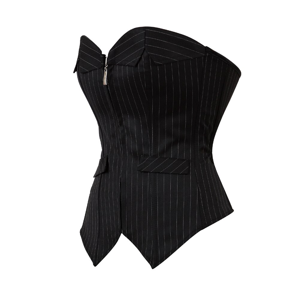Black Striped Overbust Corset Office Lady Corselet... – Grandado