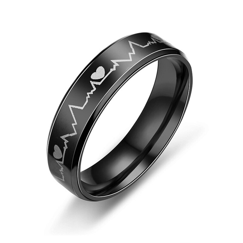 ECG Heart Curve Titanium Punk Style Men Steel Blac... – Grandado
