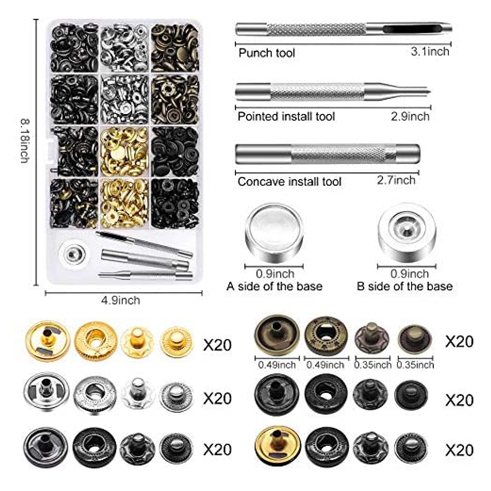 Lederen Klinknagels Kit 240-480 Sets Dubbele Cap M... – Vicedeal