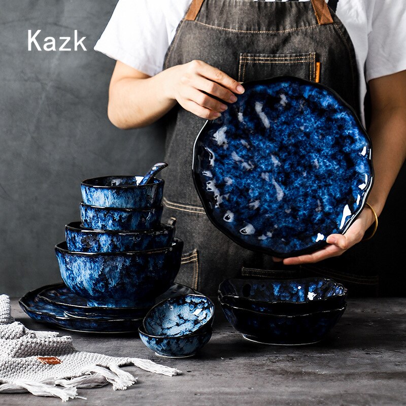 Japanese Kiln Turns Blue Ceramic Plate Dish Steak ... – Vicedeal