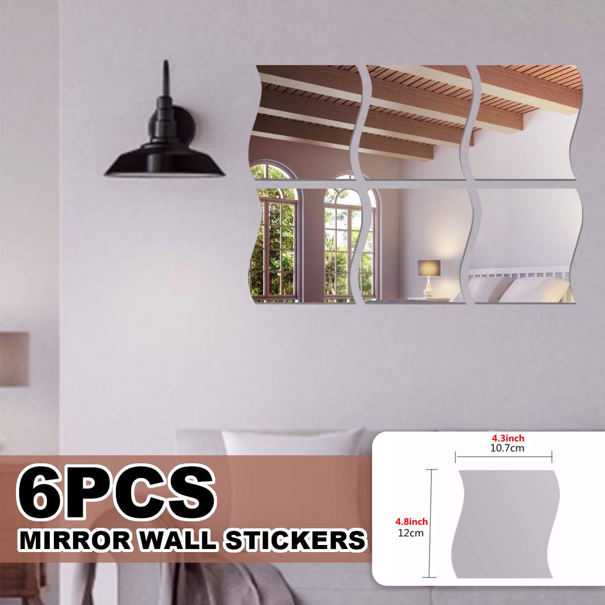 6 Stuks Wave Vierkante Spiegel Glazen Tegel Muur S... – Grandado