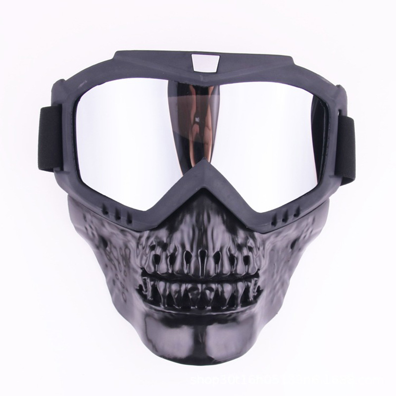 Cool skull motorcycle face Mask with Goggles Detac... – Grandado