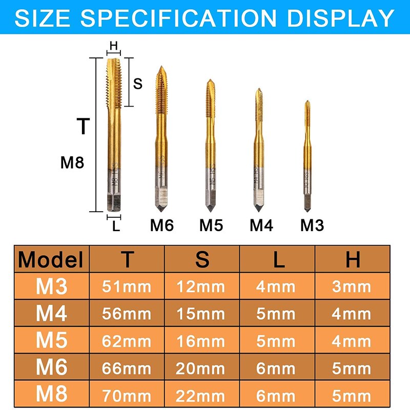 Adjustable M3-M8 Titanium Taps Set Machine Tap wit... – Grandado