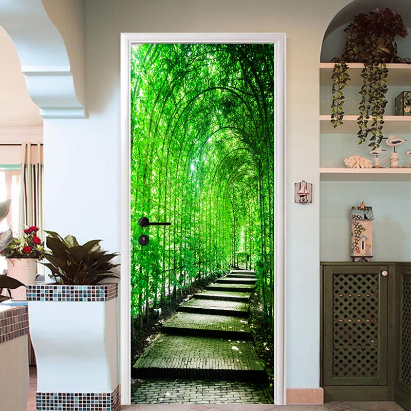 3D Wall Door Sticker Green Forest Path Nature Land... – Grandado