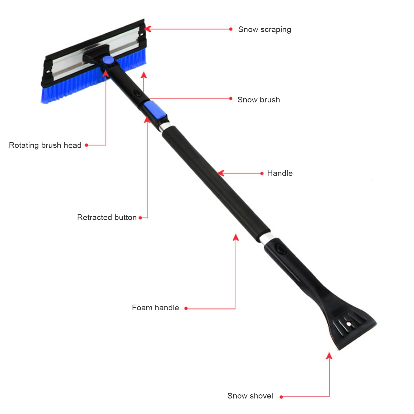 Telescopic Snow Shovel Ice Scraper 4-in-1 Snow Bru... – Grandado