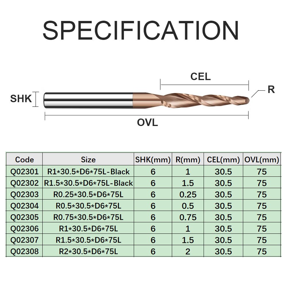 2 Stks/partij Spiraal Bal Nose Tapered End Mill Ca... – Grandado