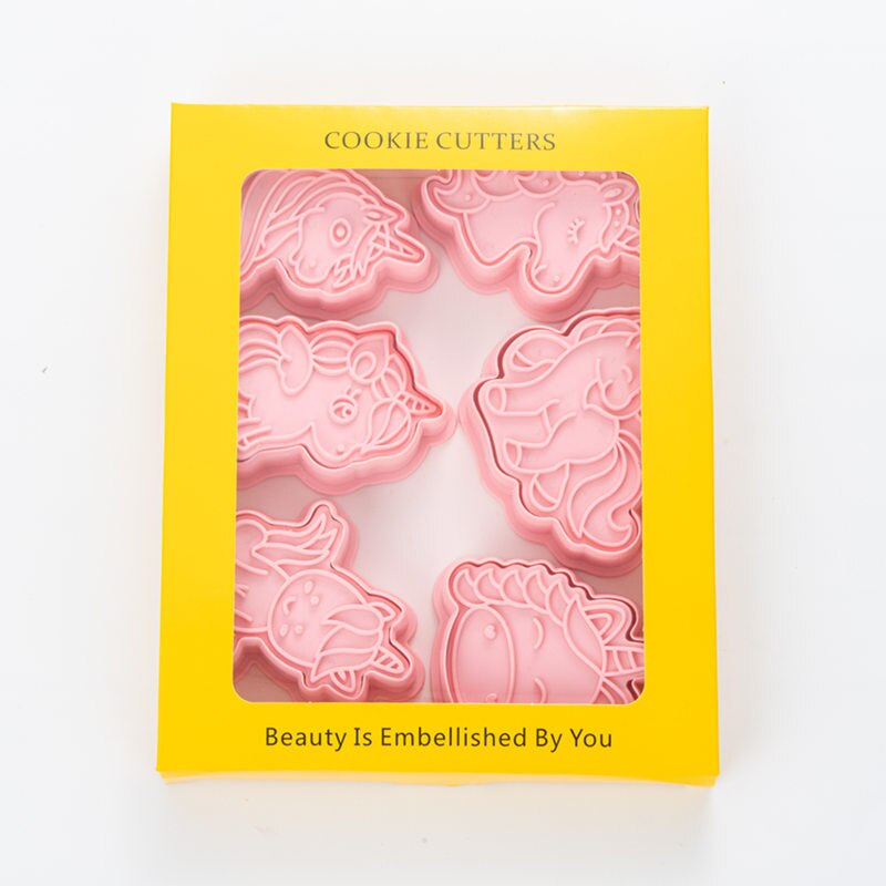 6 stk / sæt enhjørning form cookie cutters plast 3d tegneserie presbar ...