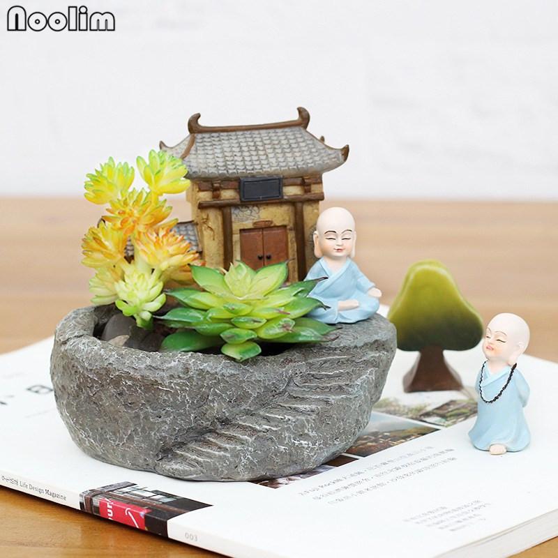 NOOLIM 1Pcs Buddhism Temple Resin Flowerpot Succul... – Grandado