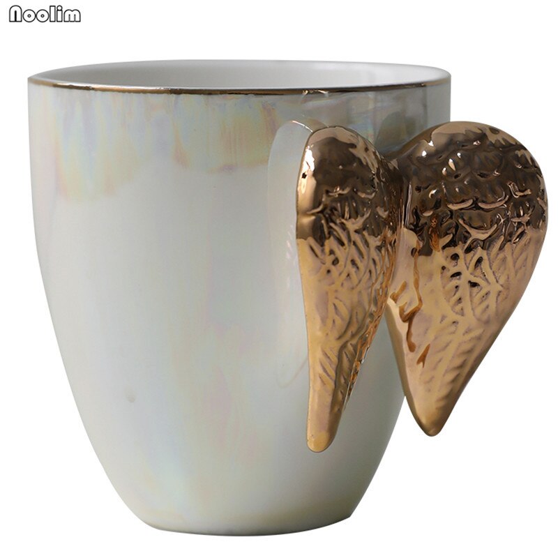Nordic Ceramic Mug With Gold Angel Wings Handle Ho... – Vicedeal