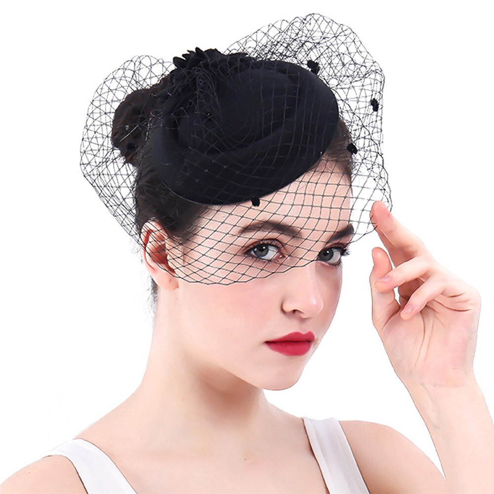 Black Flower Hat Wedding Bride Headpiece Mesh Wome... – Grandado