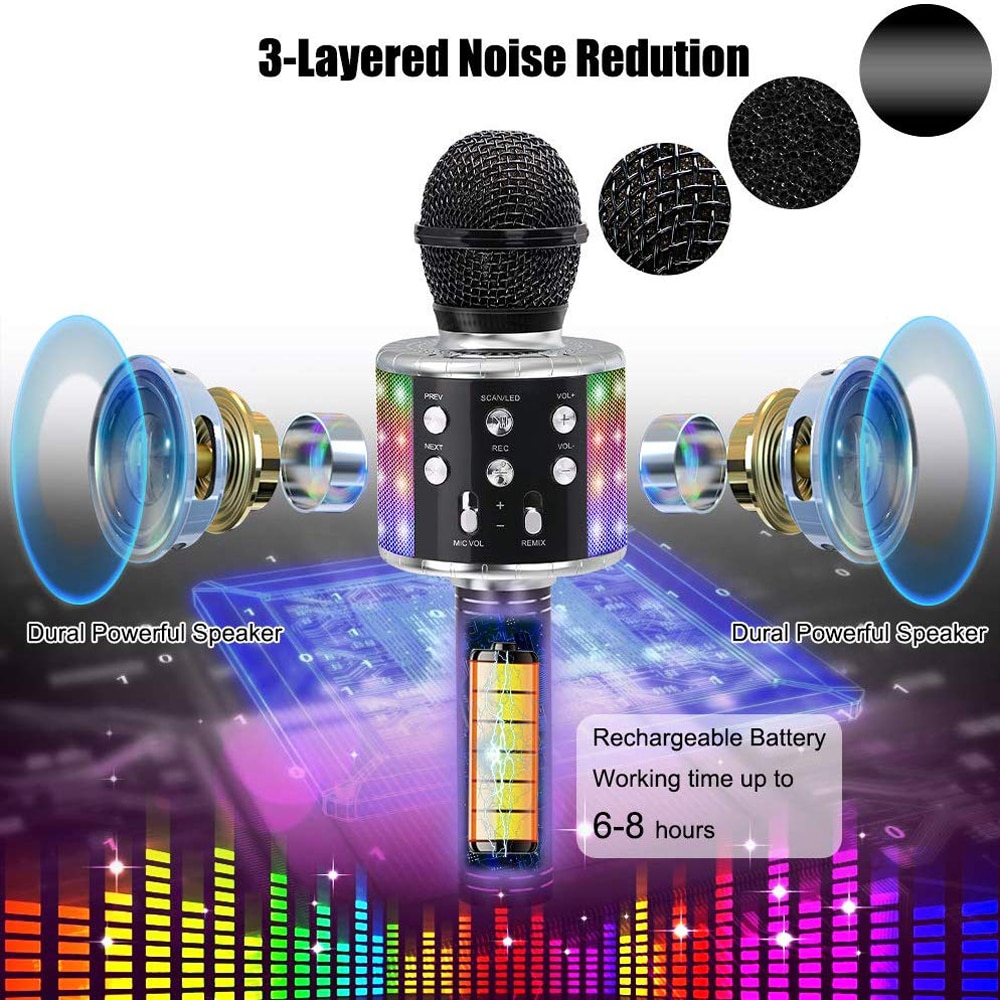Wireless Karaoke Microphone Dancing LED Lights 4in... – Grandado