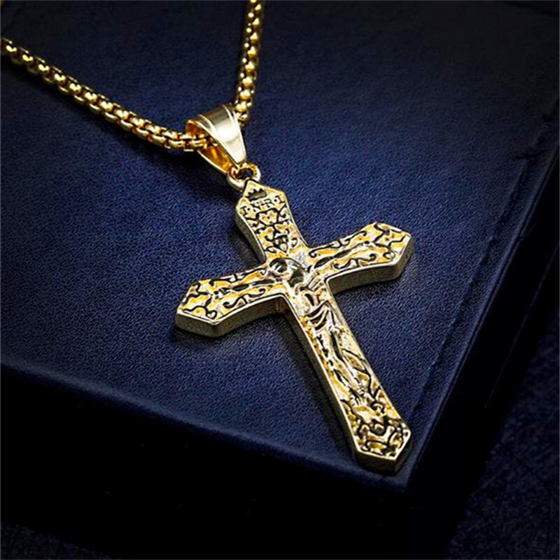 Vintage Men Chain Christian Jewelry Cross Crucifix... – Grandado