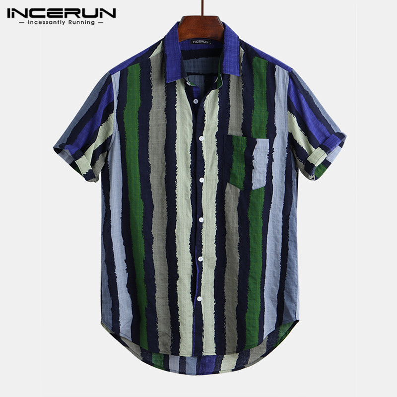 INCERUN Camisa a rayas de verano para hombre, Cami... – Vicedeal