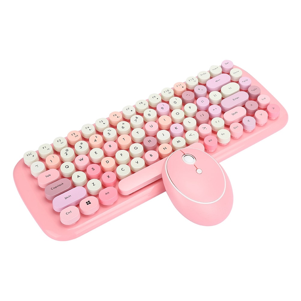 Trådlöst tangentbord mus set mini rosa blandade fä... – Vicedeal