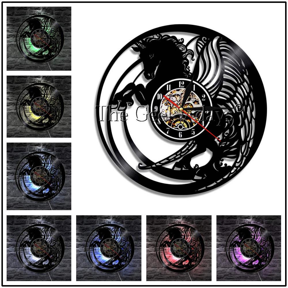 Glitter Unicorn Silhouette Wall Clock Fly Horse Wi... – Grandado