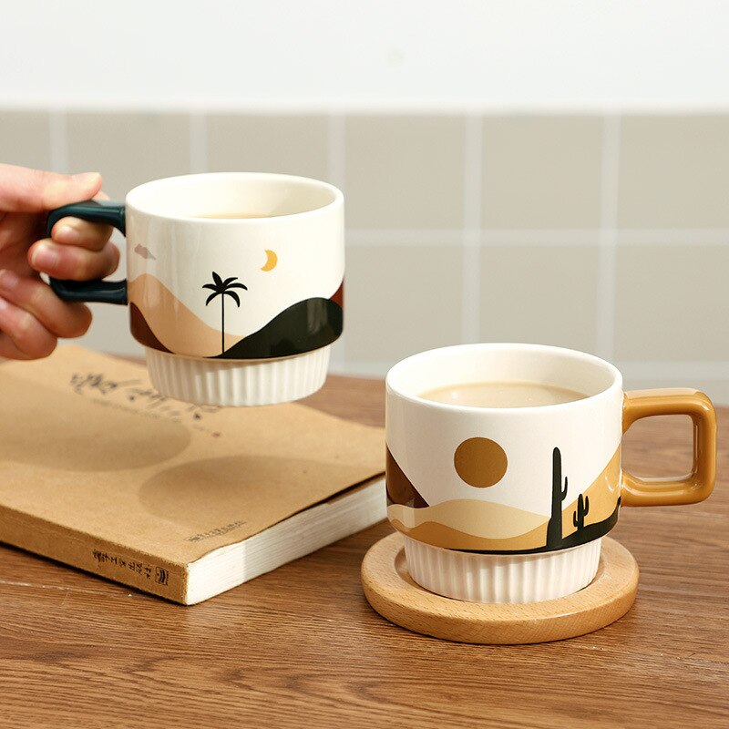 Mugs Coffee Cups with Spoon Desert Cactus Ceramic ... – Grandado