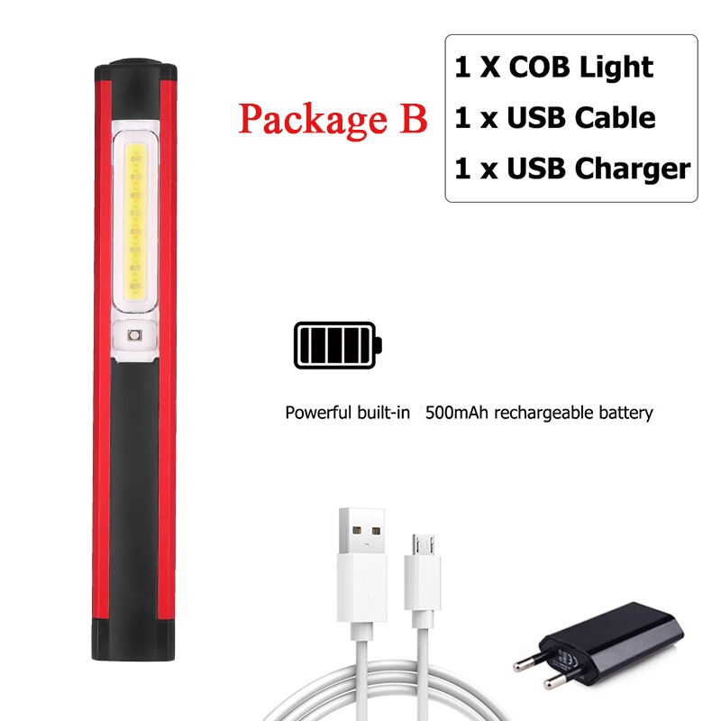 Led cob arbejdslys usb genopladelig hvid eller rød... – Grandado