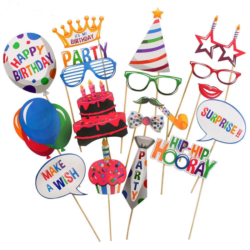 18 Pieces Birthday Photo Booth Props Hats,Glasses,... – Vicedeal