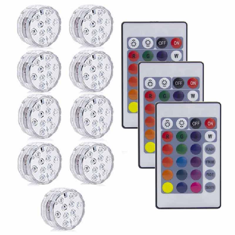 10 LED Remote Controlled RGB Submersible Light Bat... – Grandado