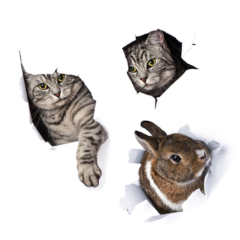 Cute 3D Bunny Kitten Wall Sticker For Bathroom Toi... – Vicedeal