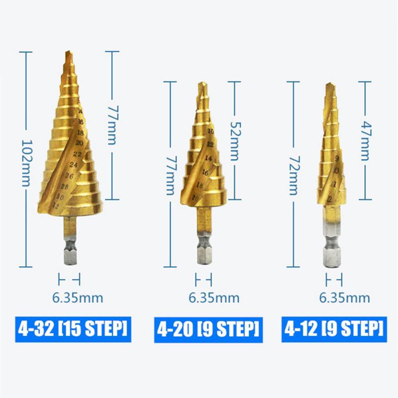 3PCS HSS Spiral Grooved Center Ladder Drill Bit Ti... – Grandado