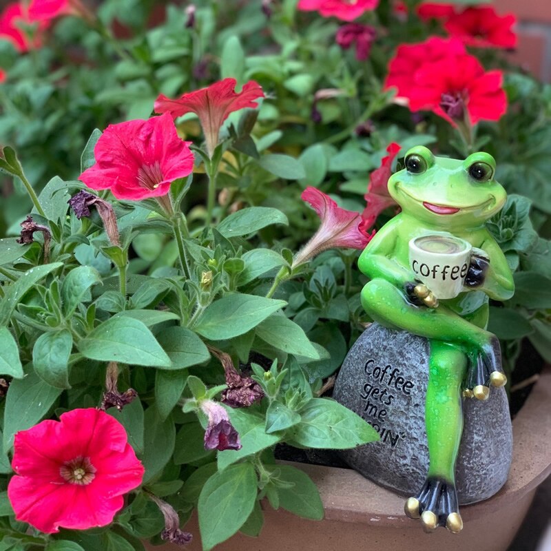 Cute Resin Frog Drinking Coffee Statue Garden Deco... – Grandado