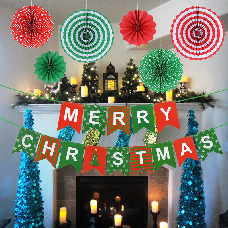 Merry Christmas Bunting Banner Paper Pinwheels Fan... – Grandado