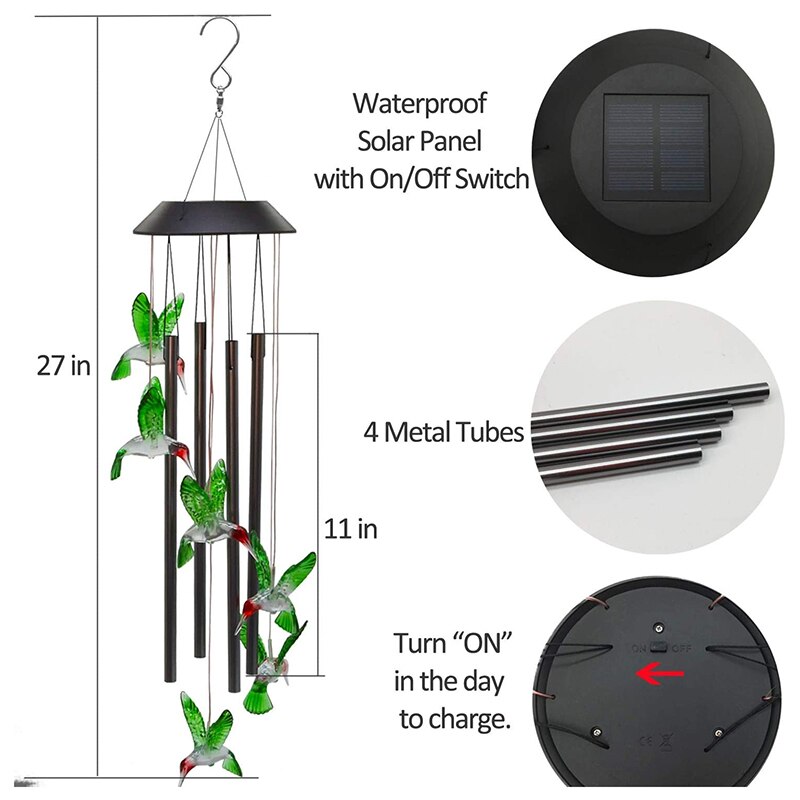 Solar Wind Chimes for Outside, Green Bird Windchim... – Grandado