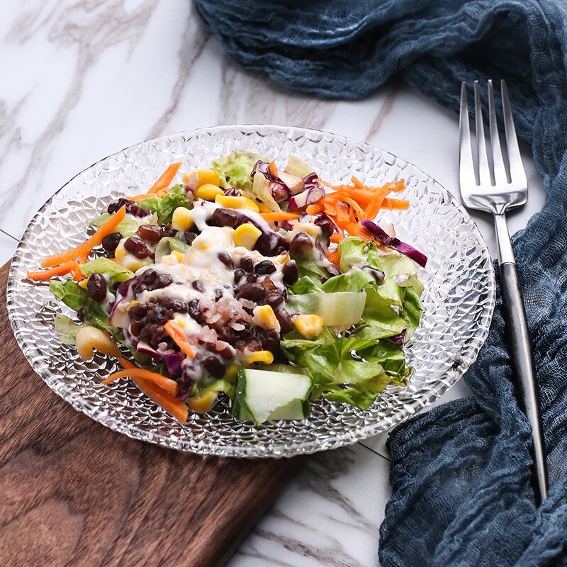 7 inch, rain embossed glass cake plate, sushi plat... – Grandado