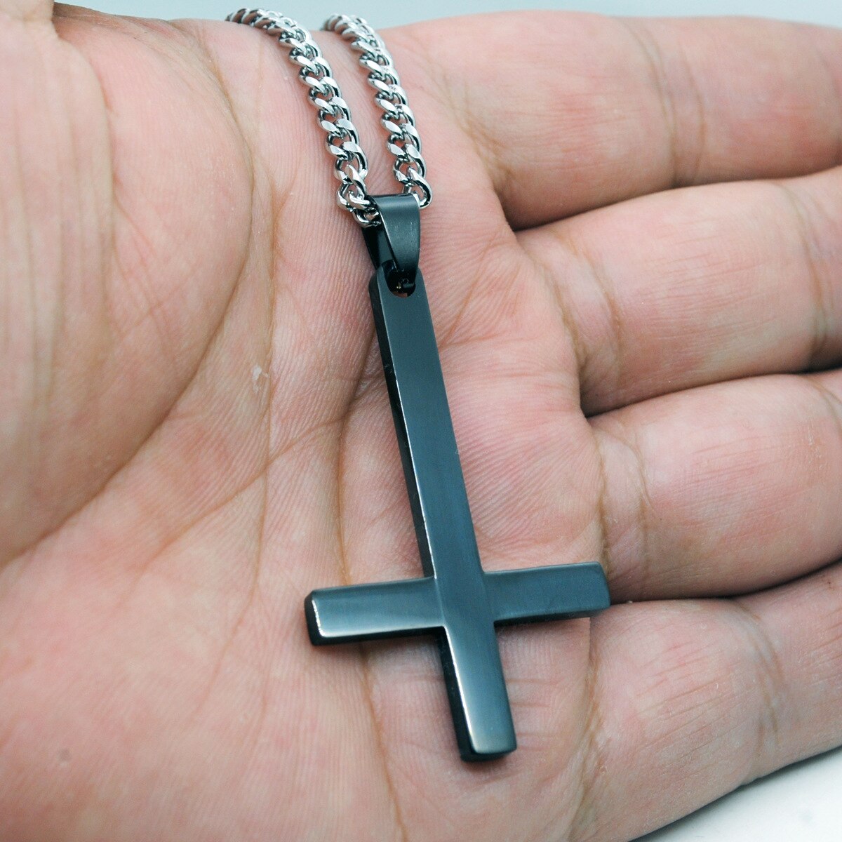 Male Black St Peter's Inverted Cross Pendant N... – Grandado