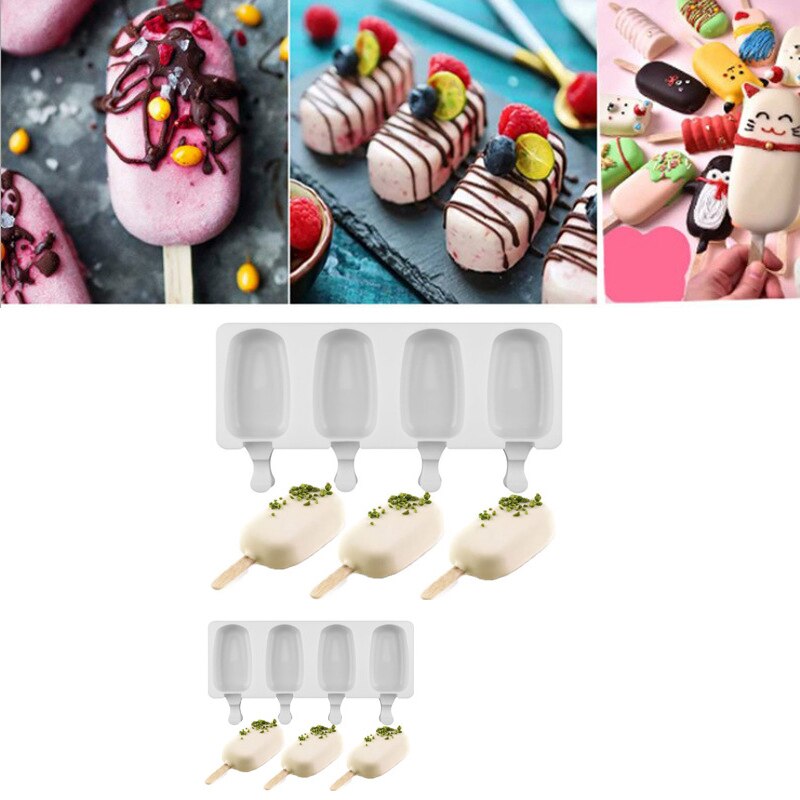Silicone Ice Cream Molds 4 Cell Ice Cube Tray Food... – Grandado