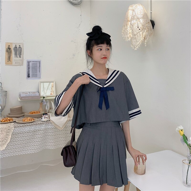 Japanese Style School Uniform For Girls Grey JK Sk... – Vicedeal